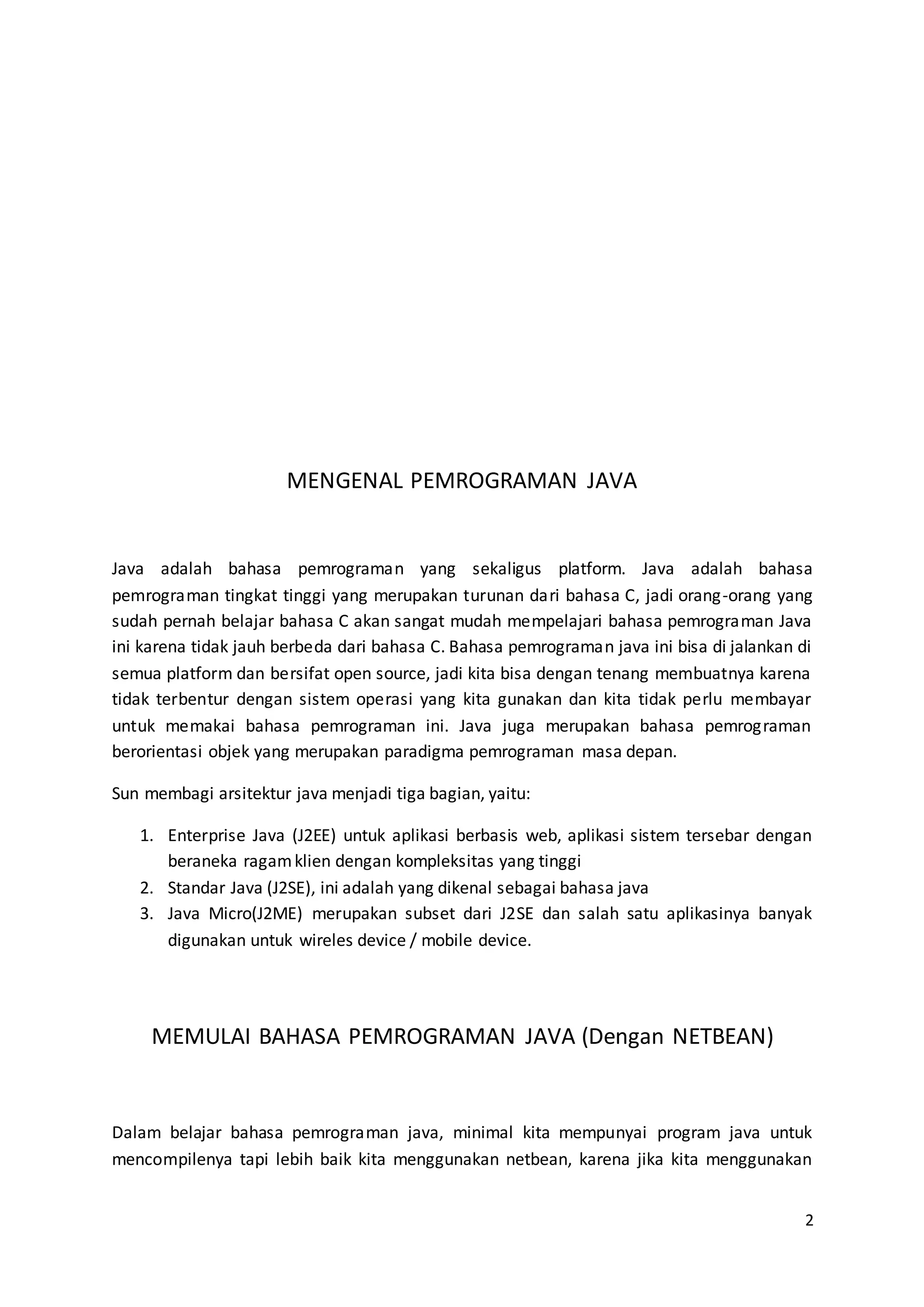 Mengenal pemrograman java | DOCX