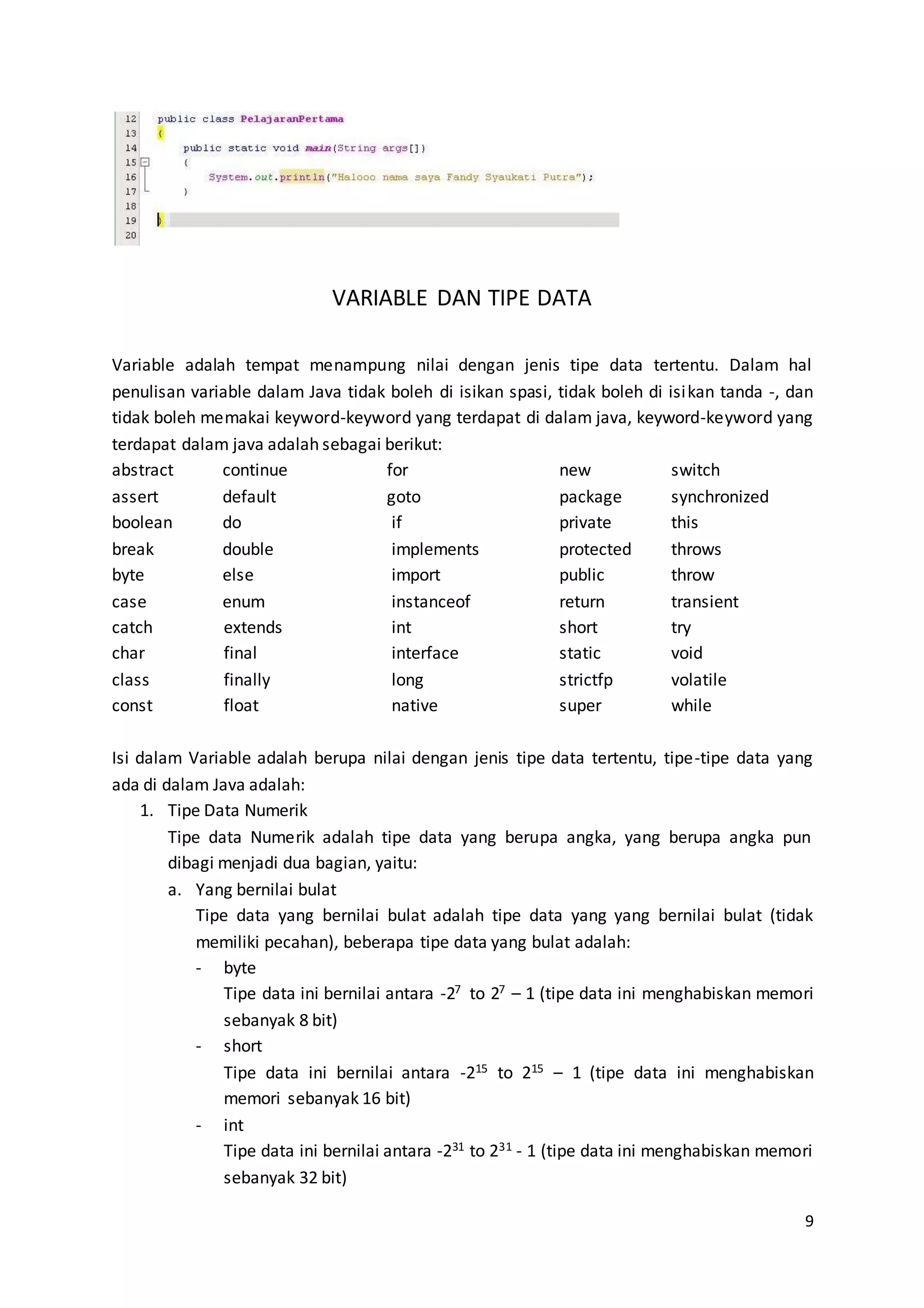 Mengenal pemrograman java | DOCX