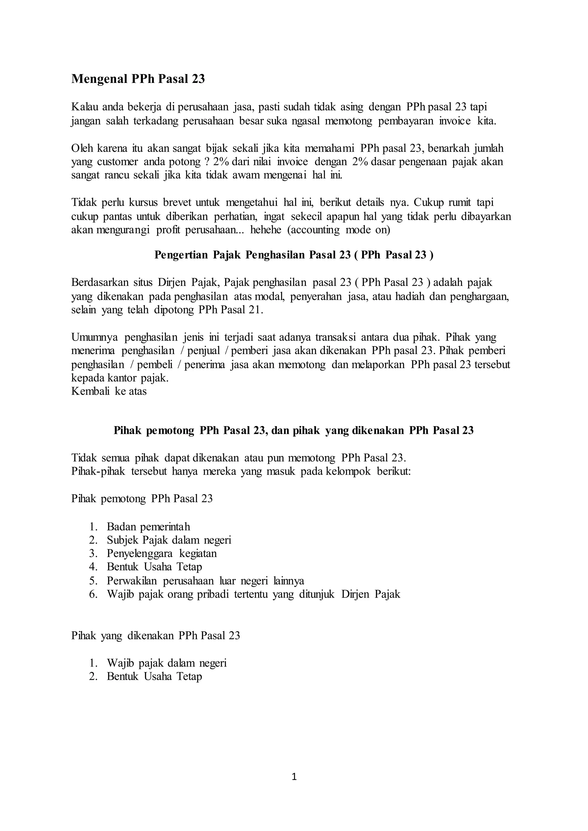 Mengenal pph pasal 23 | PDF