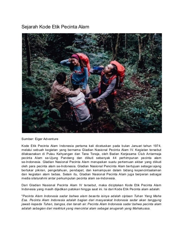 Mengenal Sejarah Dan Isi Dari Kode Etik Pecinta Alam Docx