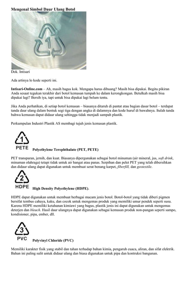 daur ulang Mengenal simbol daur ulang botol | PDF