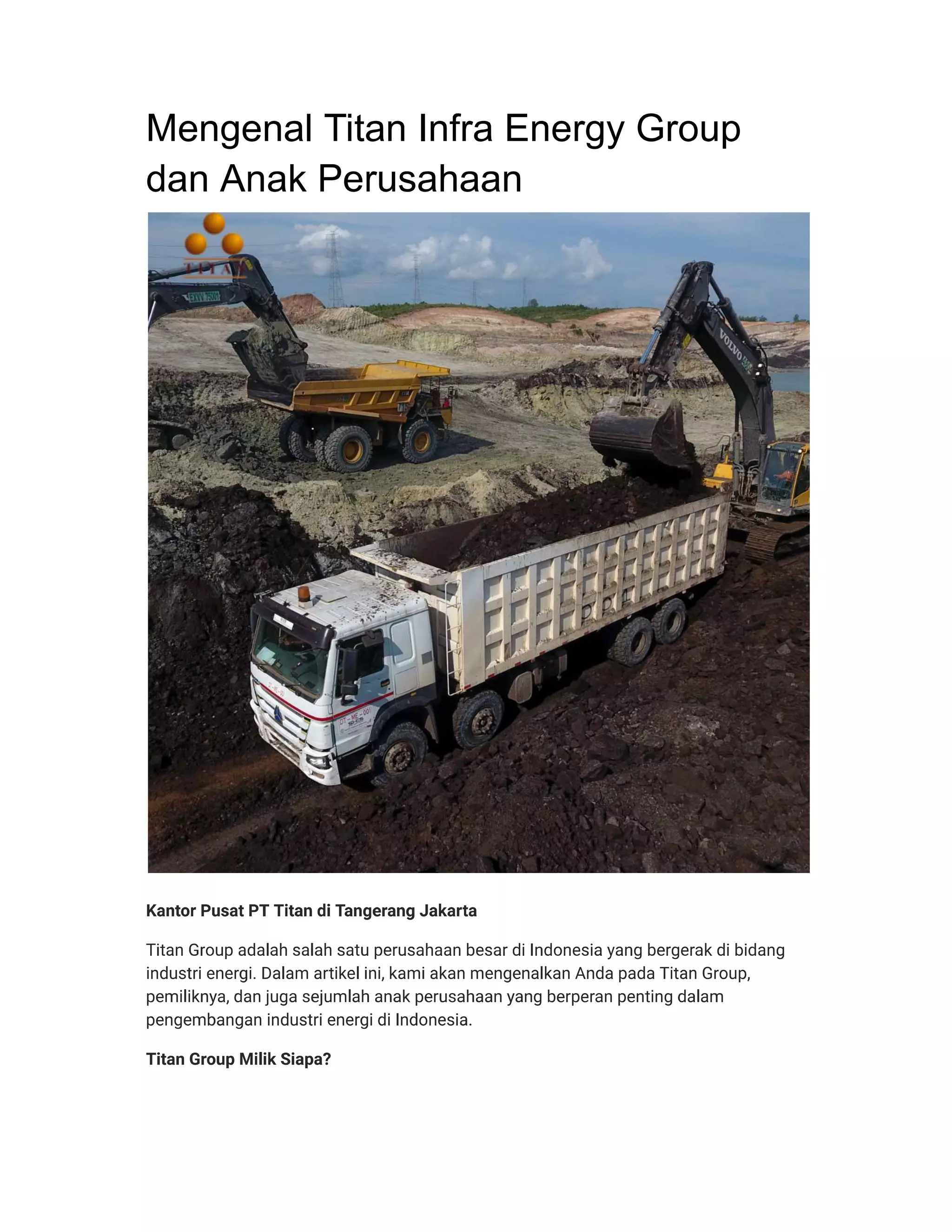 Mengenal Titan Infra Energy Group dan Anak Perusahaan | PDF