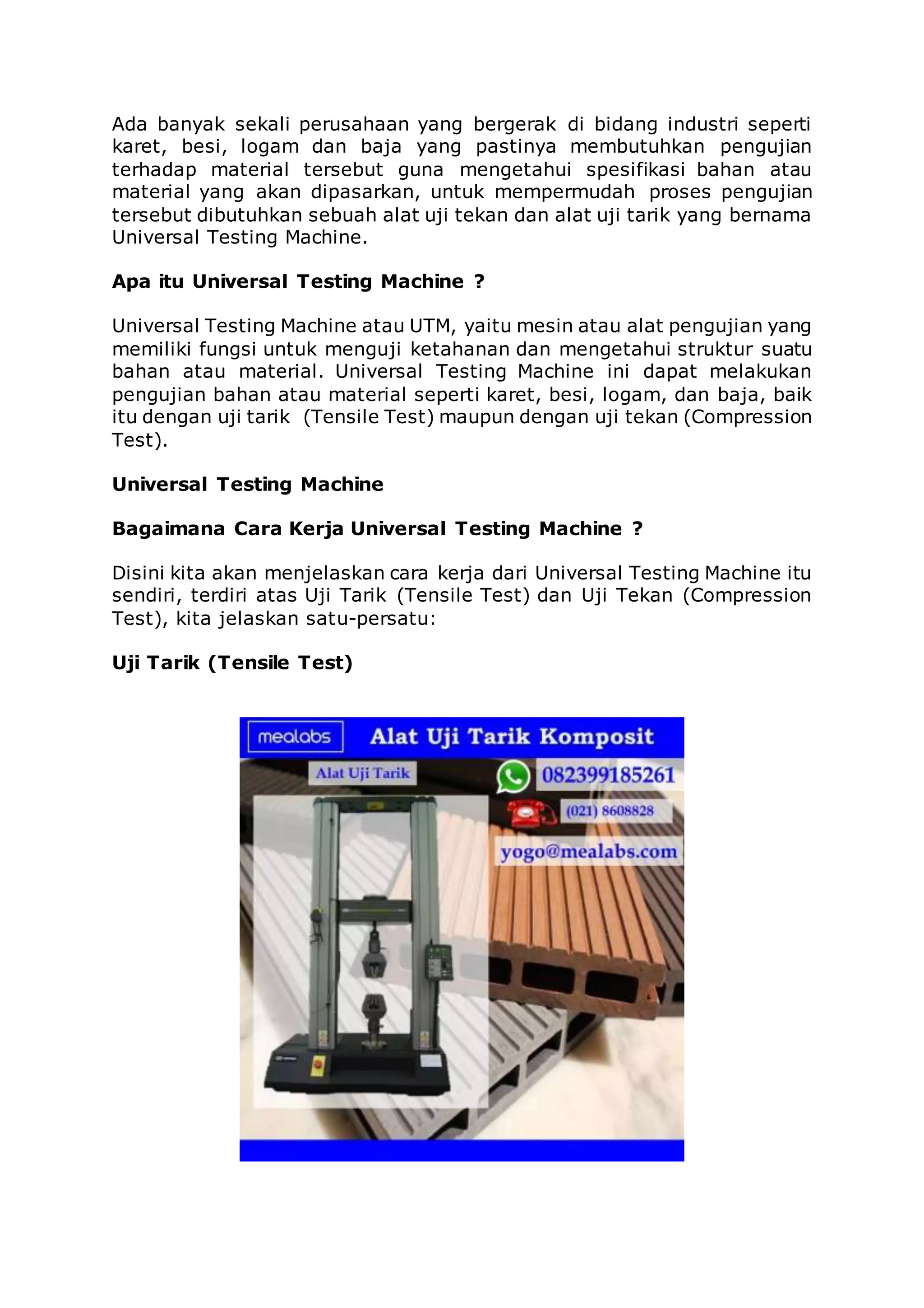 Mengenal Alat Uji Tarik dan Alat Uji Tekan | DOCX