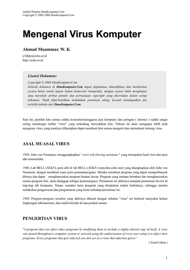 Mengenal virus komputer | PDF