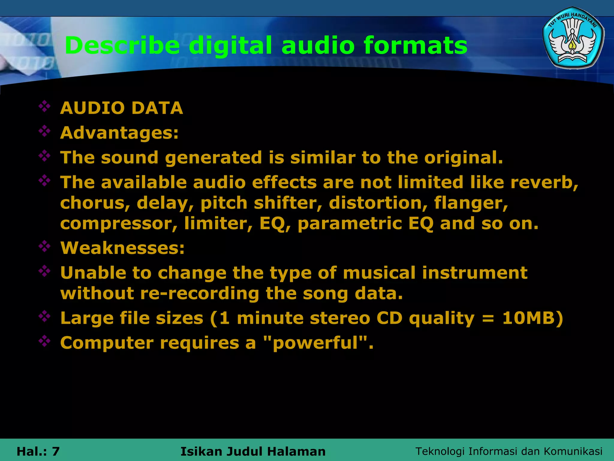 Menggabungkan audio ke dalam sajian multimedia1 | PPT | Digital Audio | Computer Software and ...