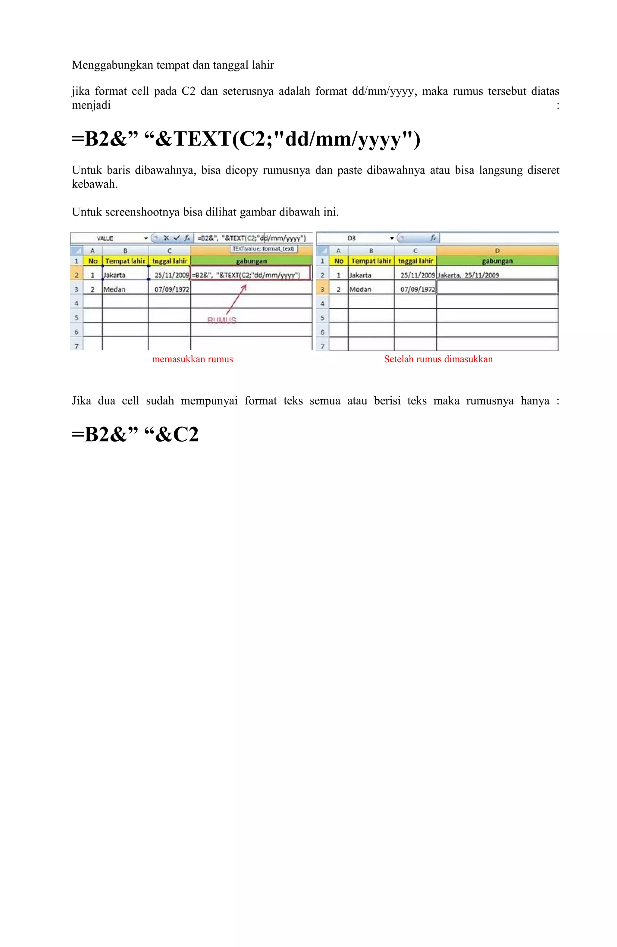 Menggabungkan tempat dan tanggal lahir | DOC