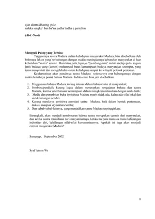 Menggali puing puing sastra madura yang tersisa | PDF