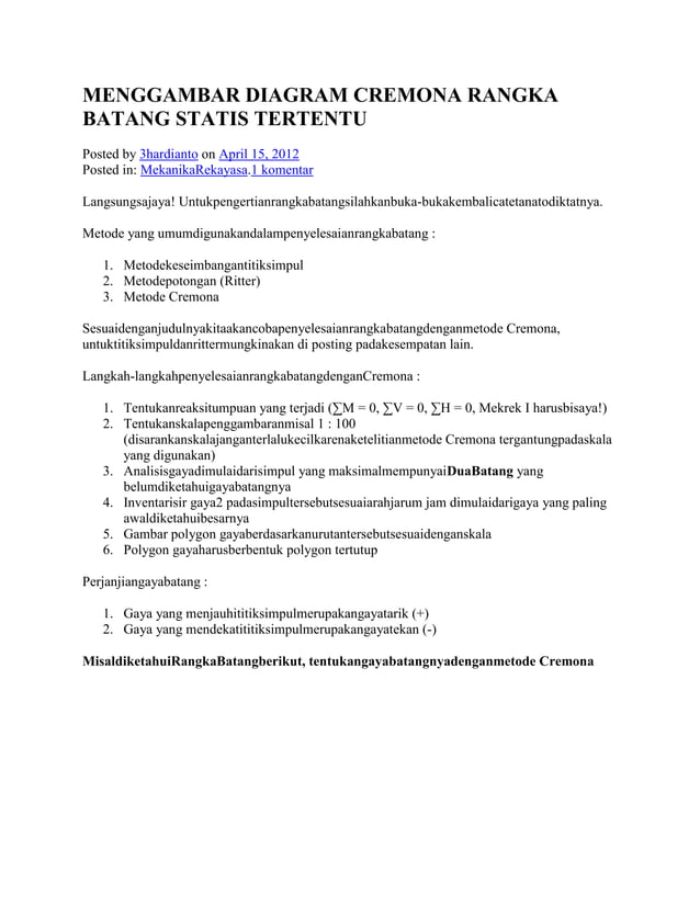 Menggambar diagram cremona rangka batang statis | DOCX