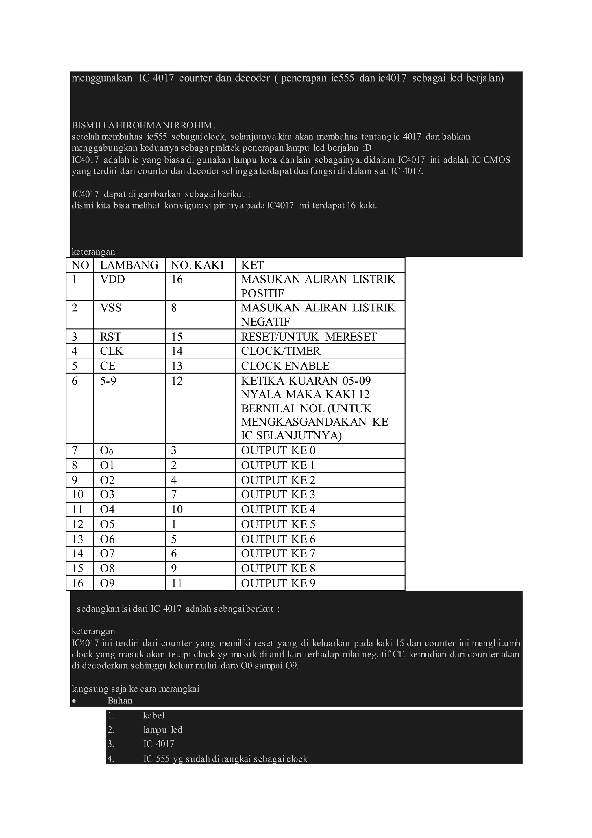 Menggunakan ic 4017 counter dan decoder | DOCX