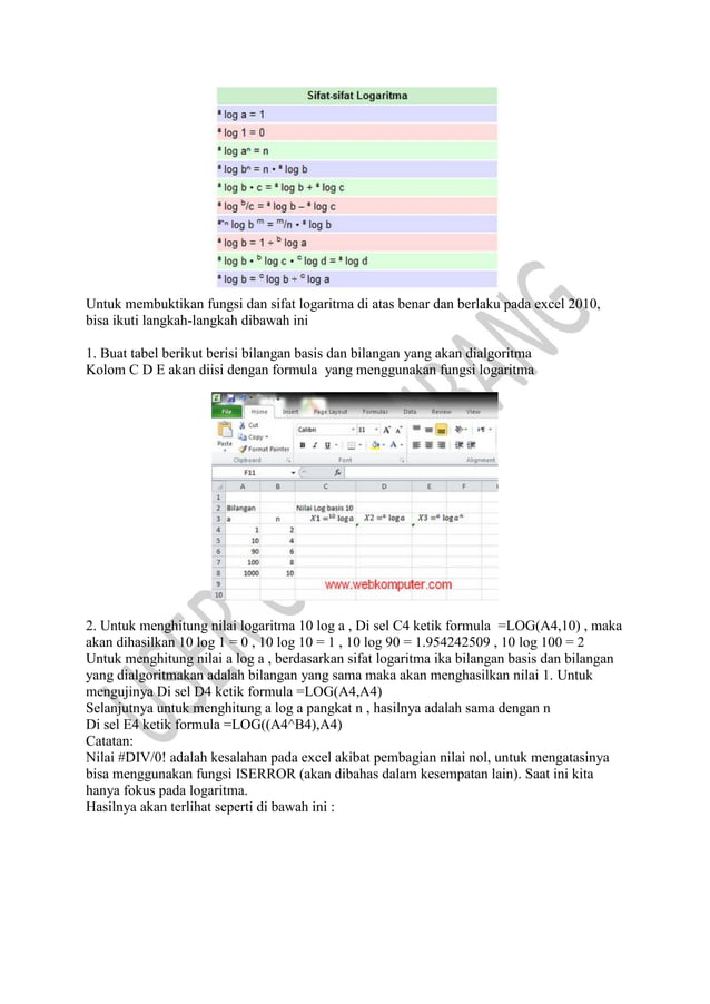 Menggunakan rumus logaritma di excel 2010 | PDF