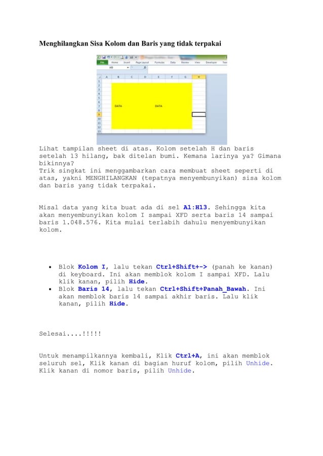 Menghilangkan sisa kolom dan baris yang tidak terpakai | DOCX