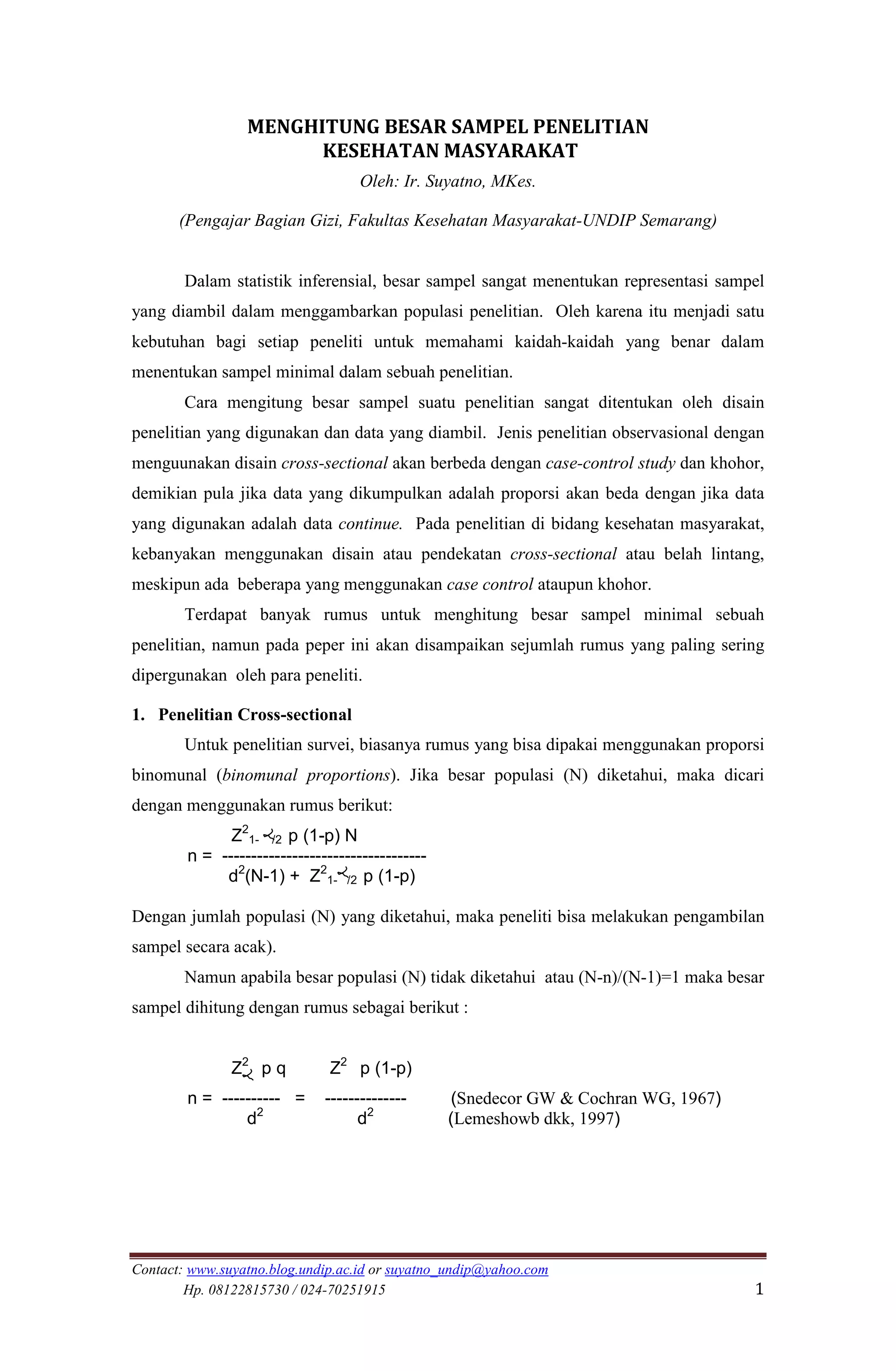Menghitung besar-sampel-penelitian | PDF