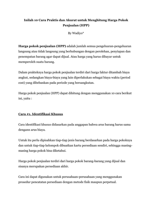 Menghitung harga pokok penjualan (hpp) | PDF