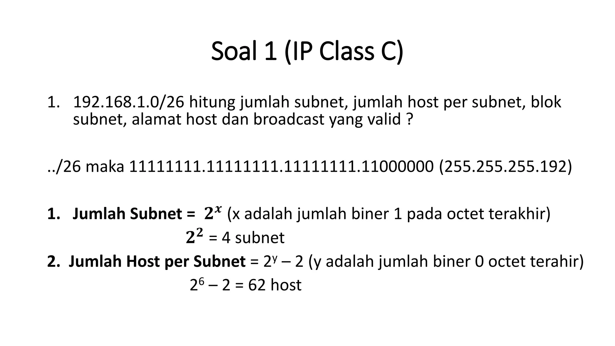 Menghitung ip, subneting, network id, | PPTX