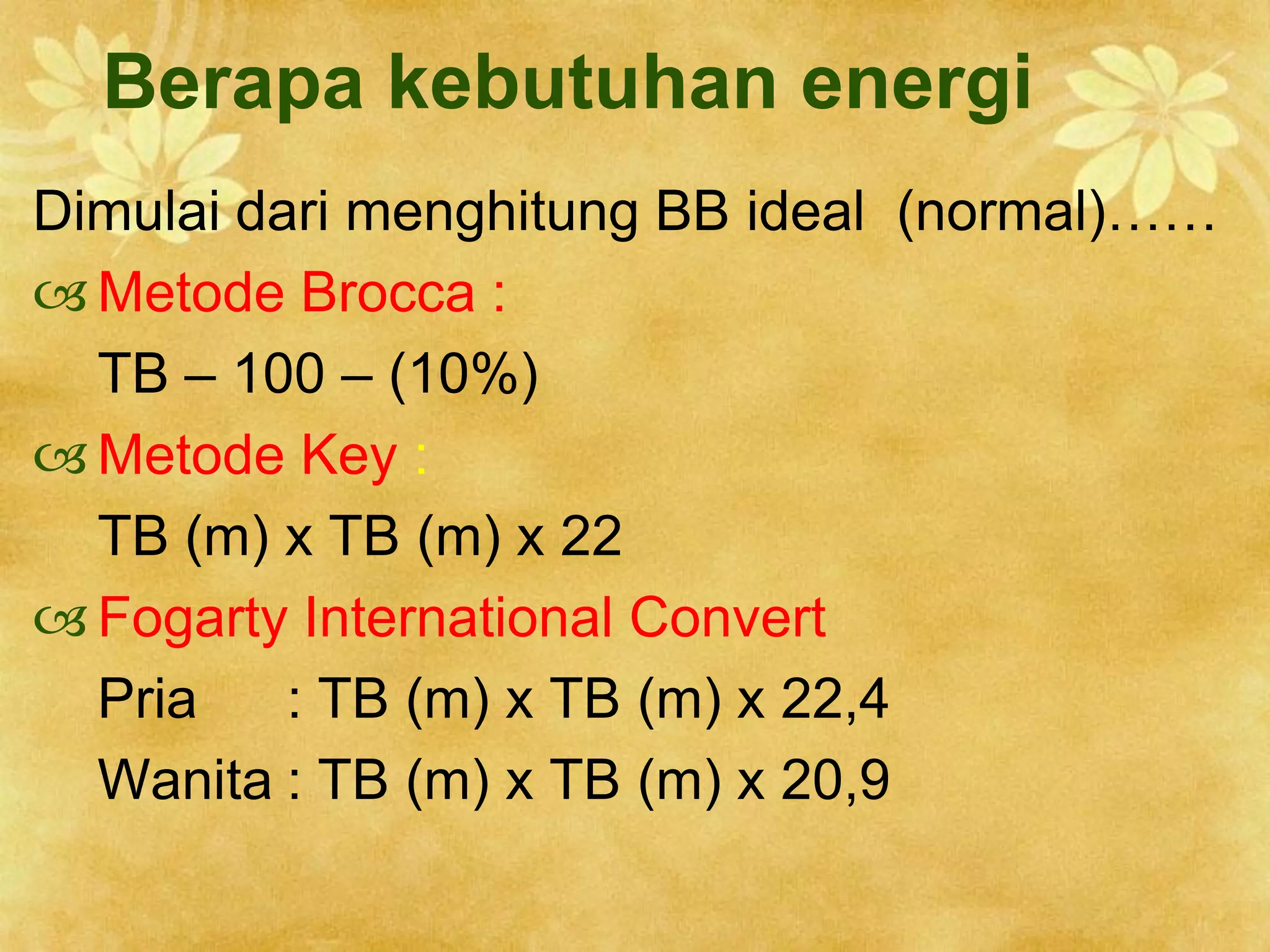 Menghitung kebutuhan gizi | PDF