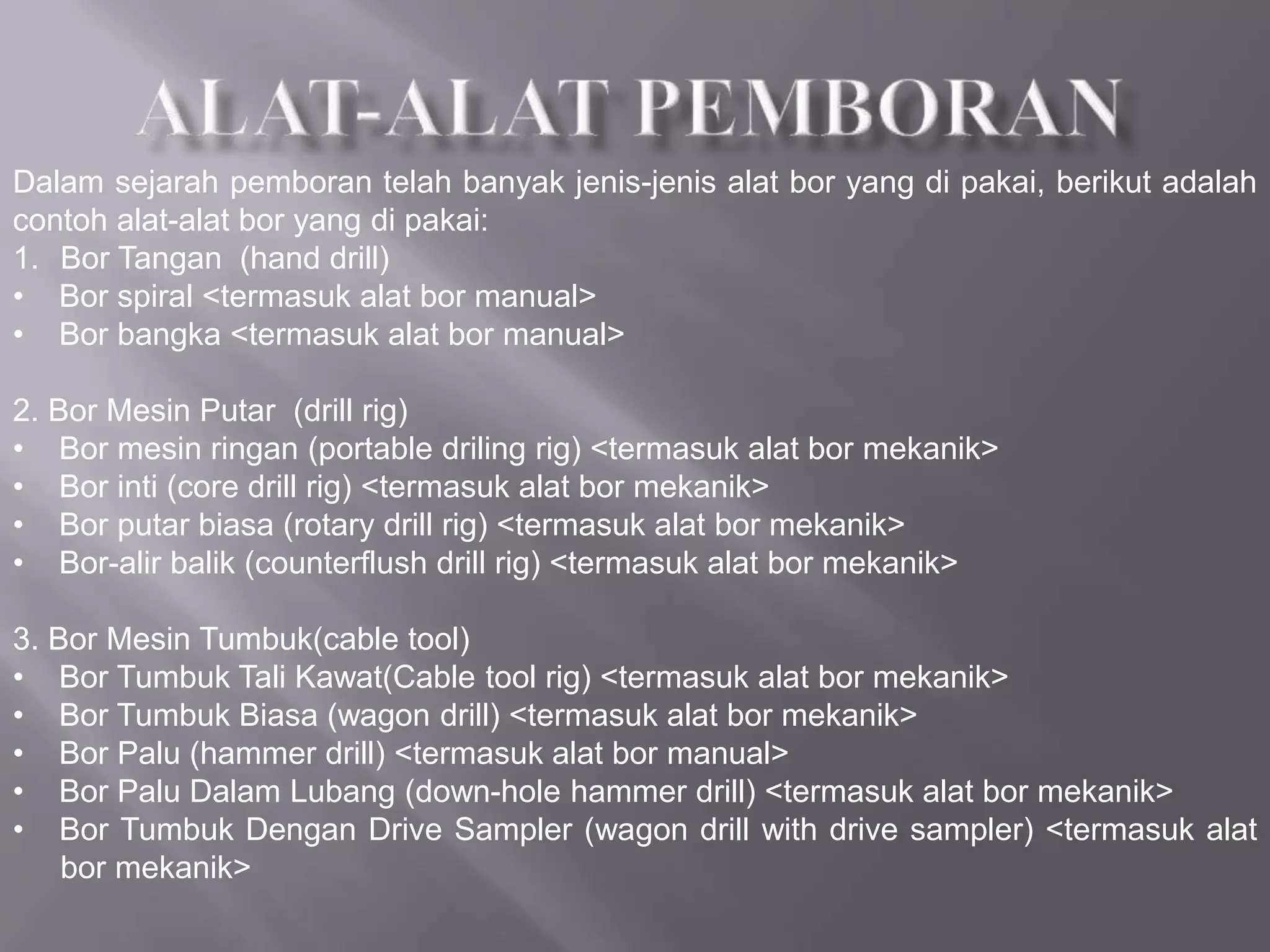 Mengidentifikasi alat alat pemboran | PPTX