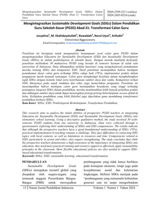 Mengintegrasikan Sustainable Development Goals (SDGs) Dalam Pendidikan Guru Sekolah Dasar (PGSD ...