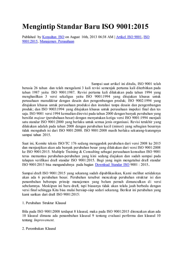 Mengintip standar baru iso 9001 | DOCX