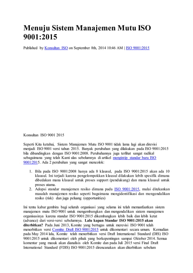 Mengintip standar baru iso 9001 | DOCX
