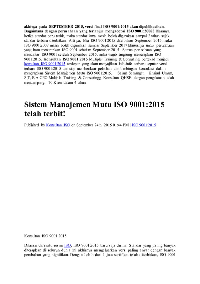 Mengintip standar baru iso 9001 | DOCX