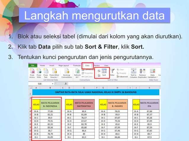 Mengurutkan data ms. excel | PPT