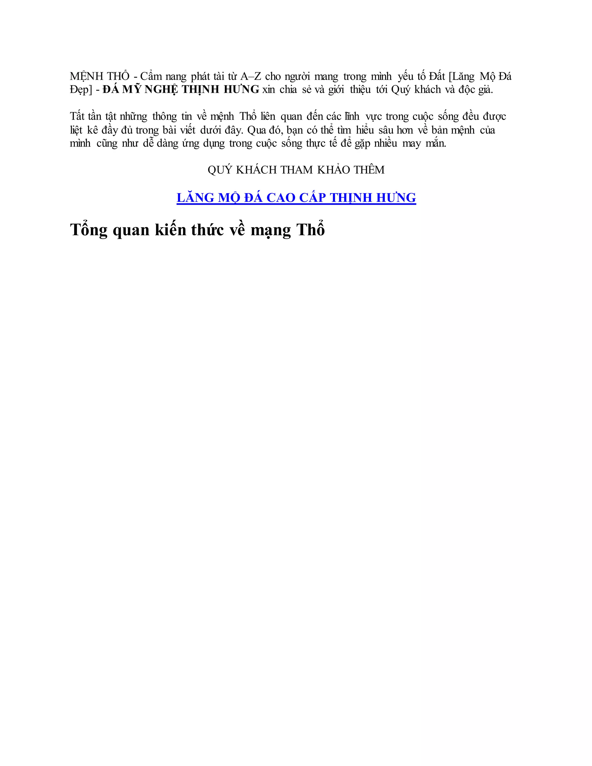 Mệnh Thổ, Xây dựng Lăng Mộ Đá, Mộ đá cao cấp cho người mệnh thổ như thế nào hợp phong thủy? | PDF