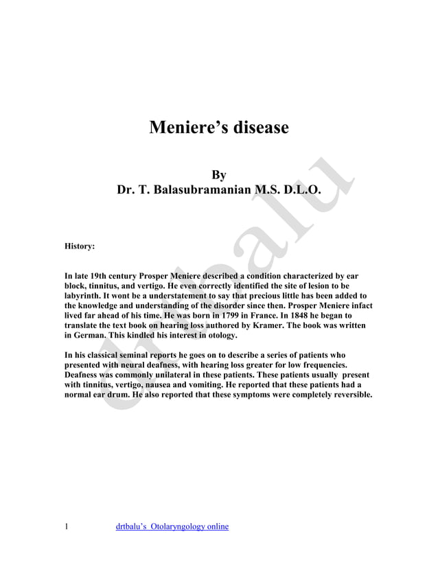 Meniere"s Disease | PDF | Ear, Nose and Throat Conditions | Diseases ...