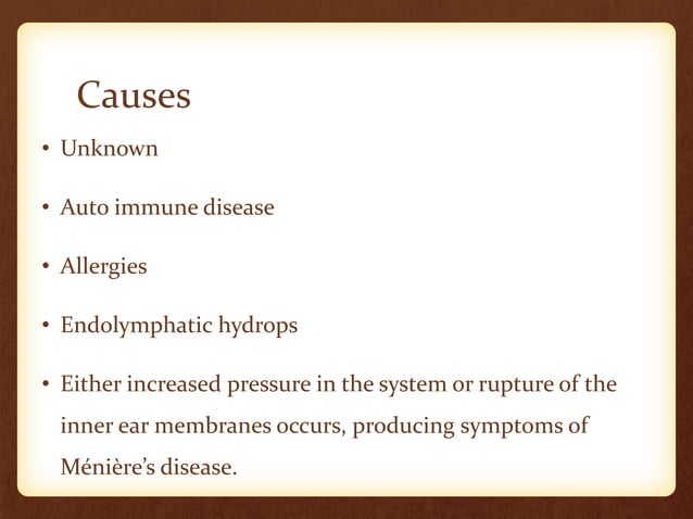 Meniere's disease | PPTX | Ear, Nose and Throat Conditions | Diseases ...