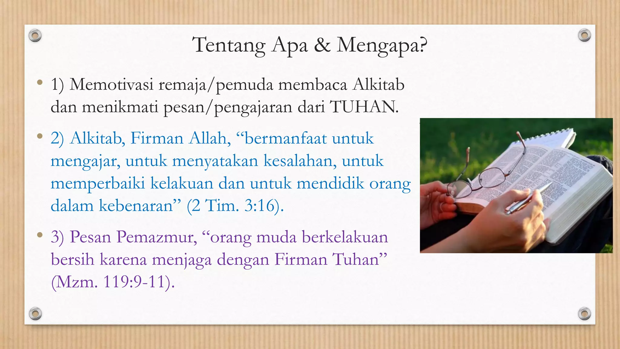 Bible Talks: Cara Praktis Menikmati Isi Alkitab untuk Remaja/Pemuda | PPT