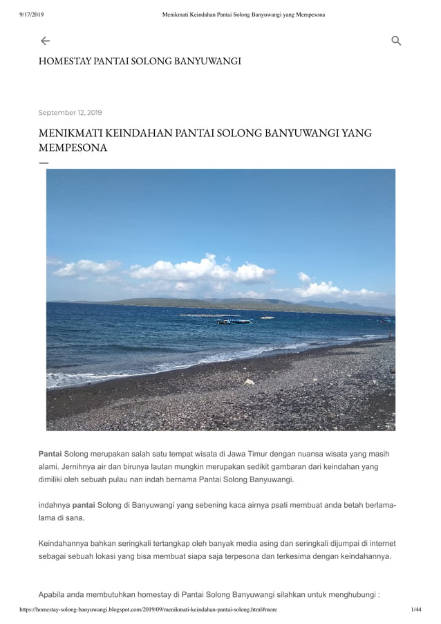 Menikmati keindahan pantai solong banyuwangi yang mempesona | PDF