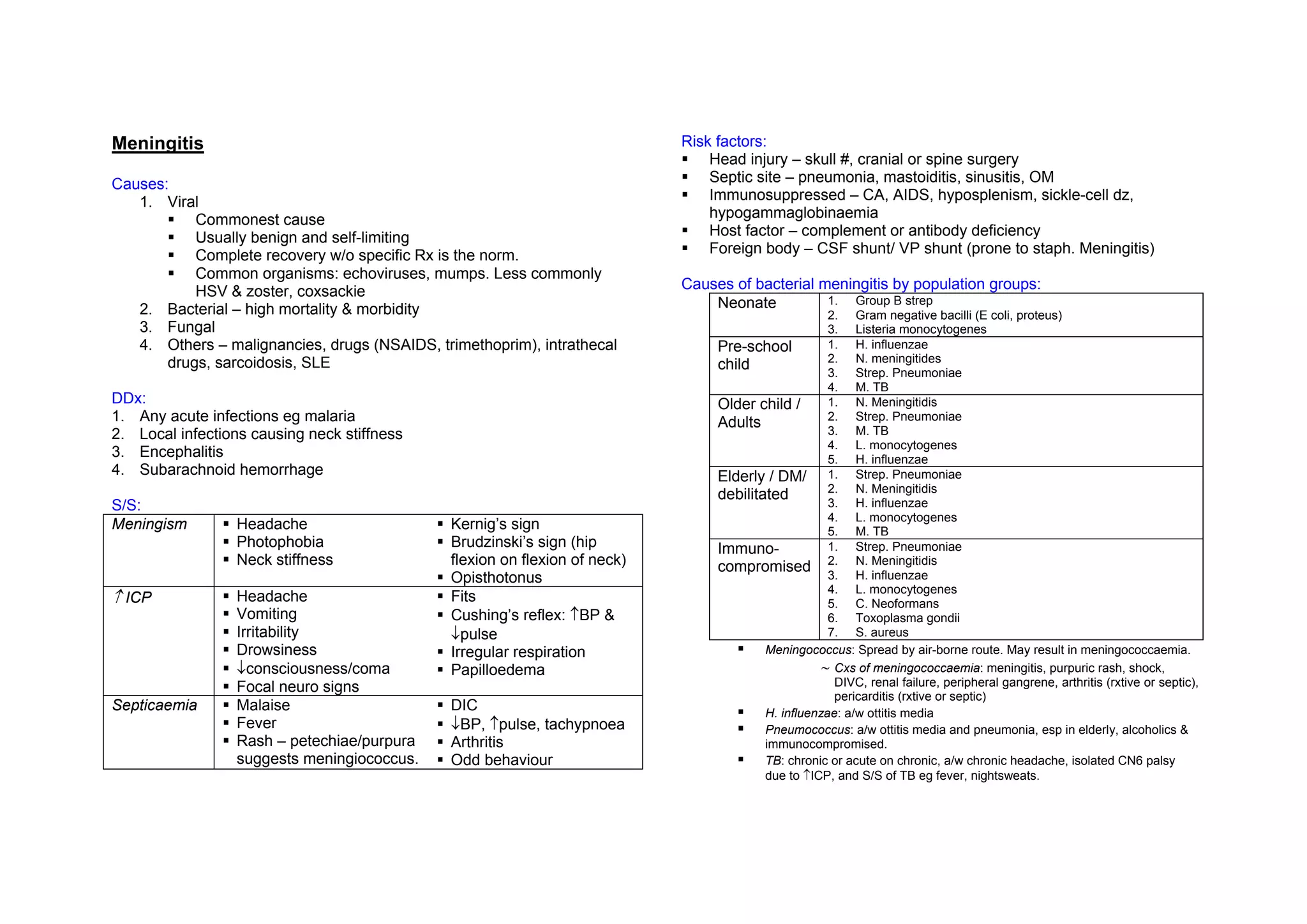 Meningitis summary | PDF
