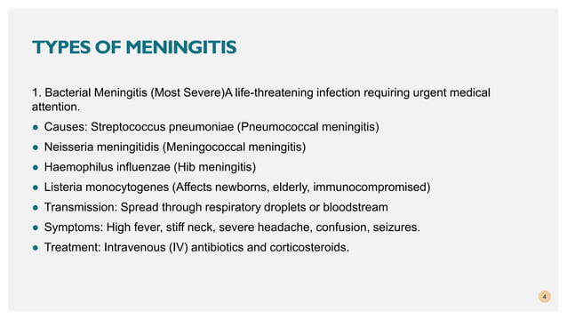 Meningitis, Introduction, Types, Pathophysiology and treatment | PDF