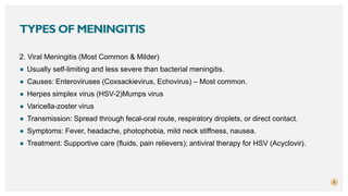 Meningitis, Introduction, Types, Pathophysiology and treatment | PDF