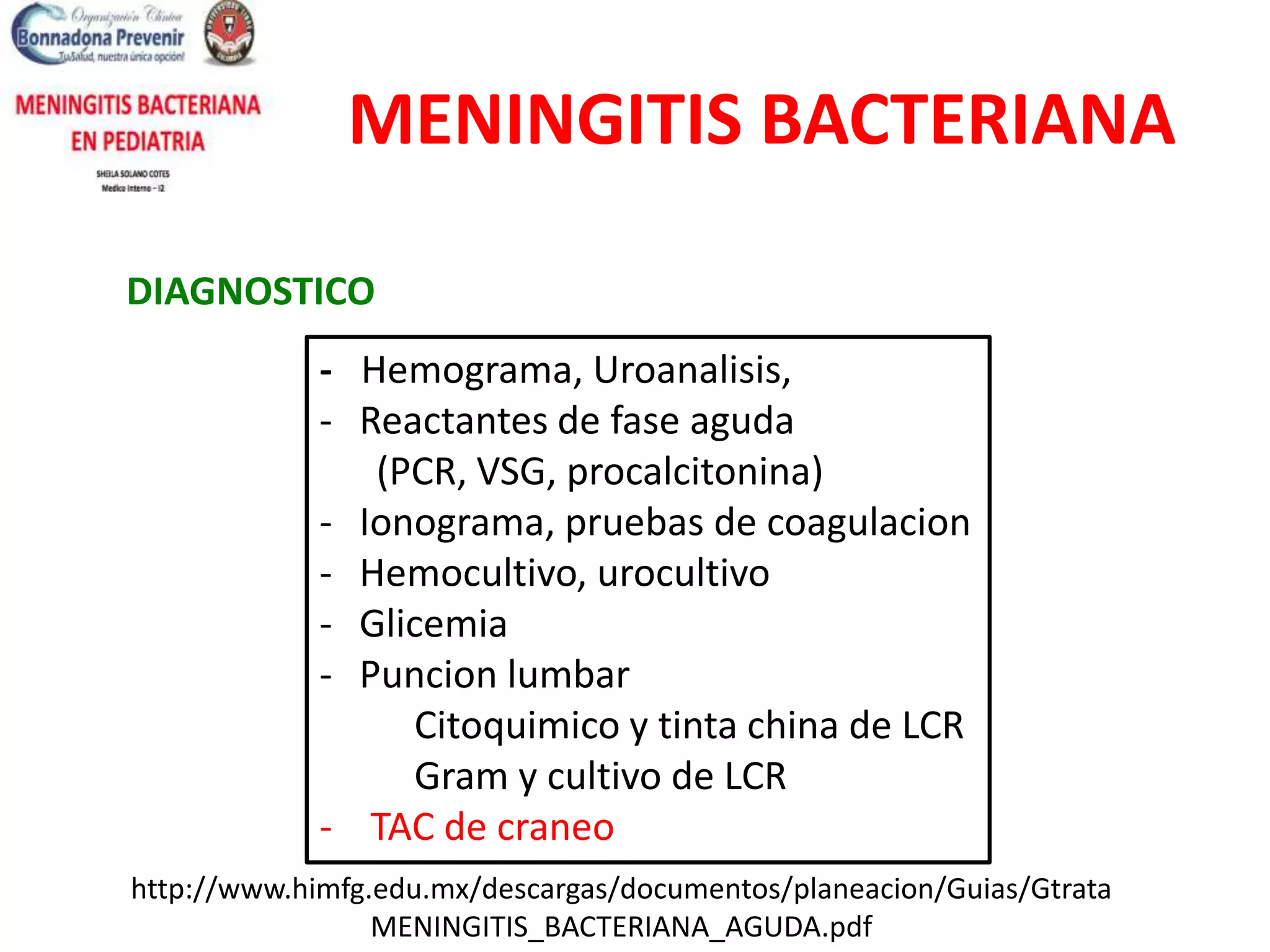 Meningitis bacteriana en pediatria | PPTX