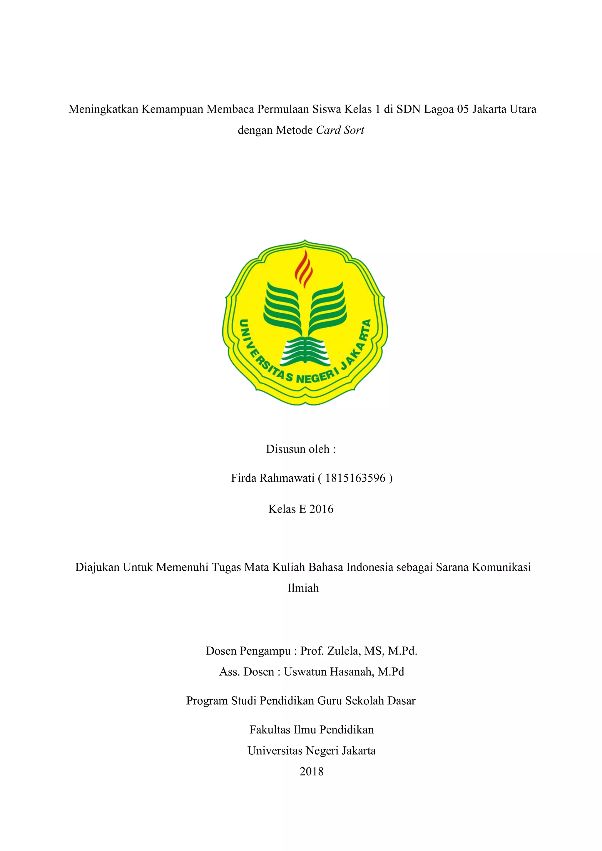 Meningkatkan kemampuan membaca dengan metode card sort | PDF
