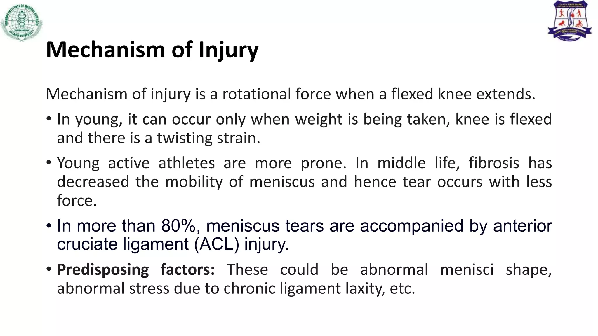 Meniscal injuries and physiotherapy management | PPTX | Death, Injury ...
