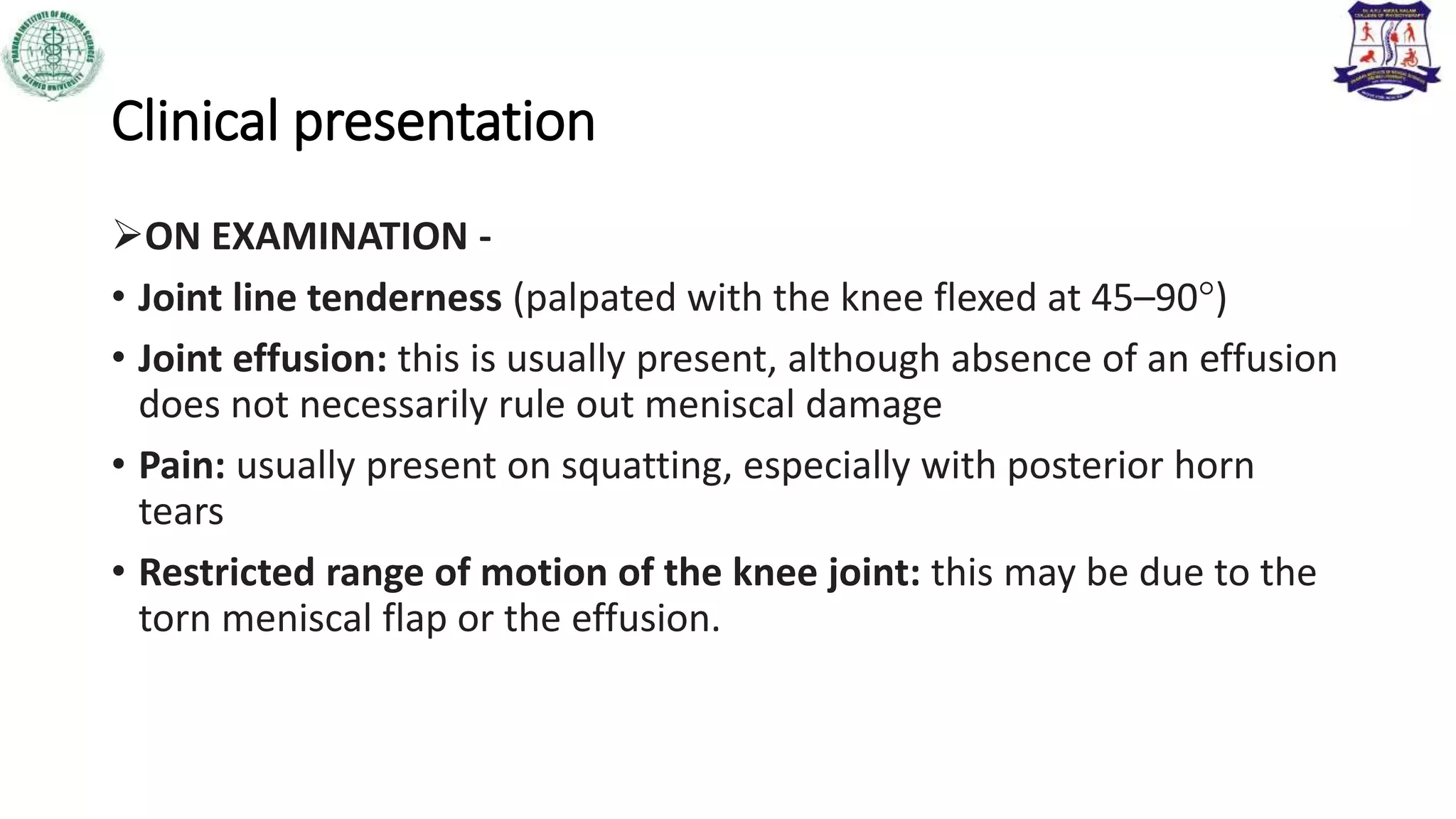 Meniscal injuries and physiotherapy management | PPTX