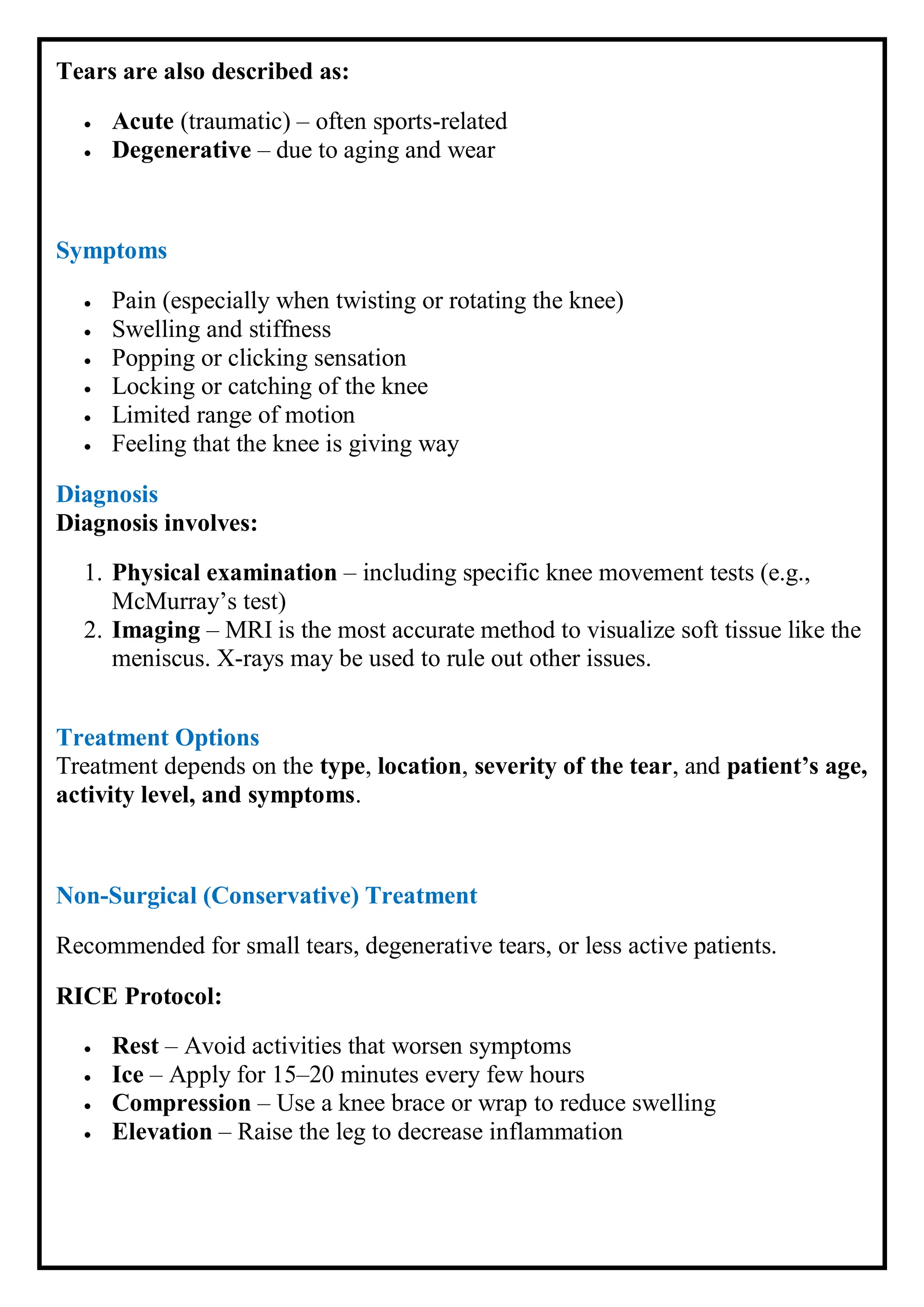 Meniscus Tear Treatment: A Comprehensive Guide | PDF