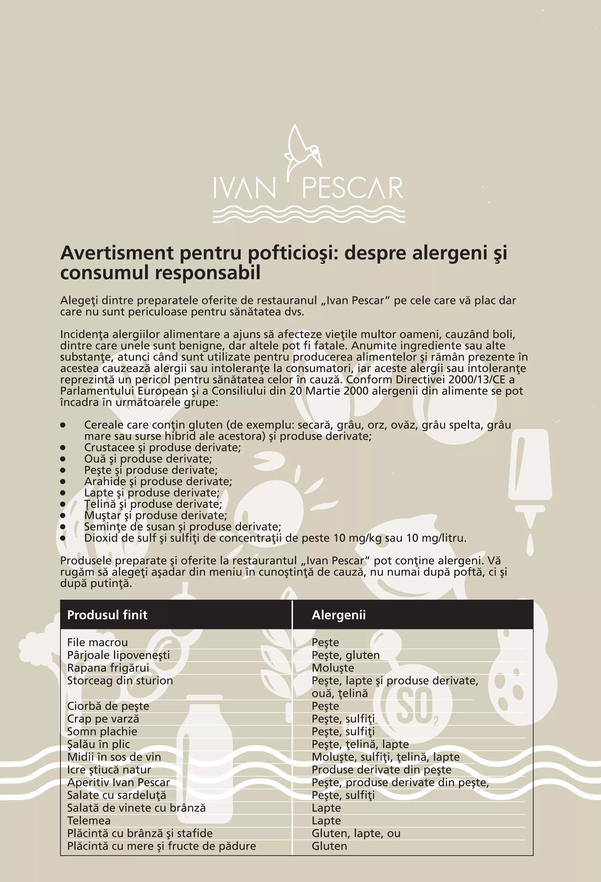 Menu restaurant Ivan Pescar | PDF
