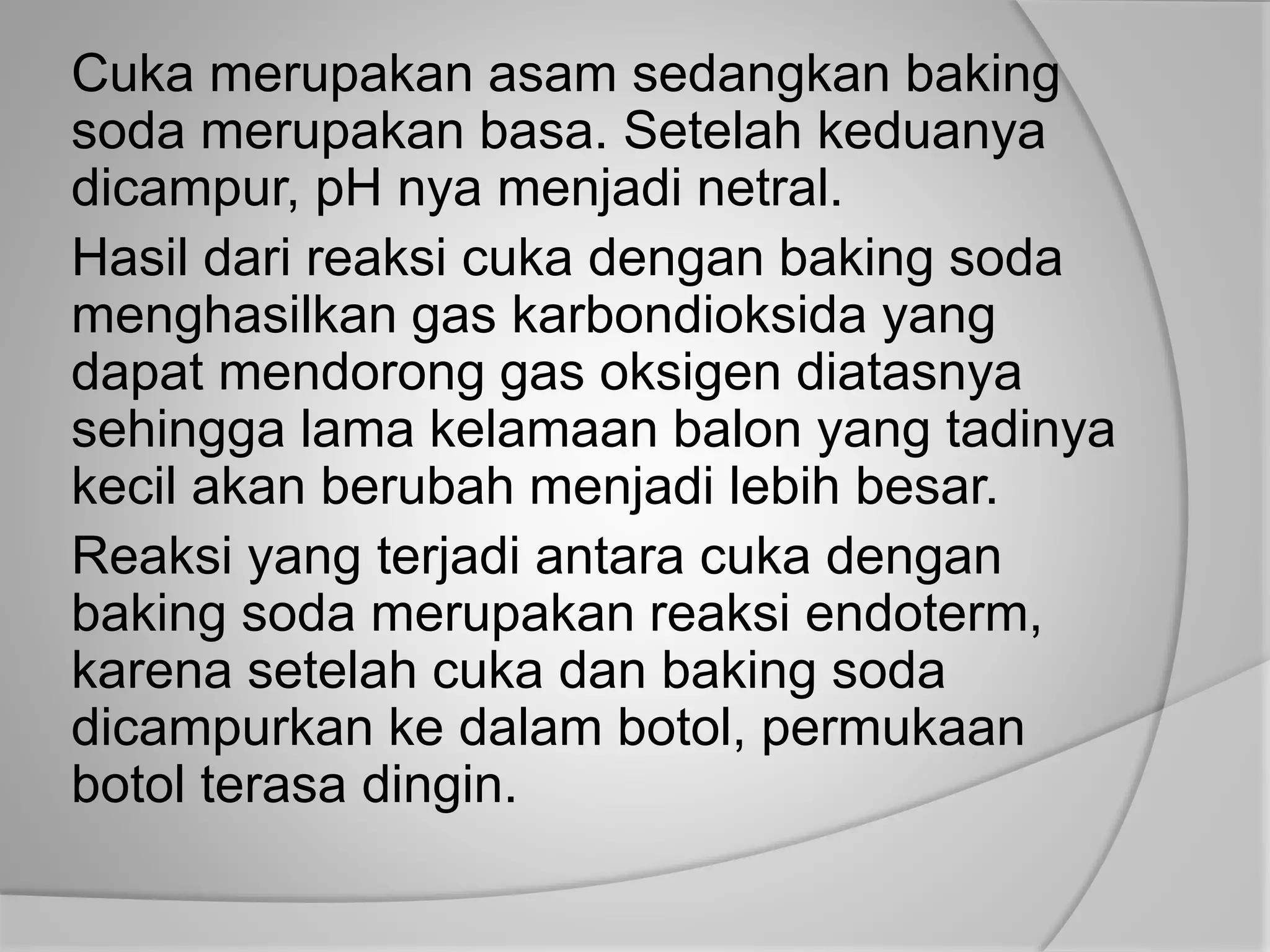 Meniup balon dengan reaksi asam cuka dengan soda | PPTX