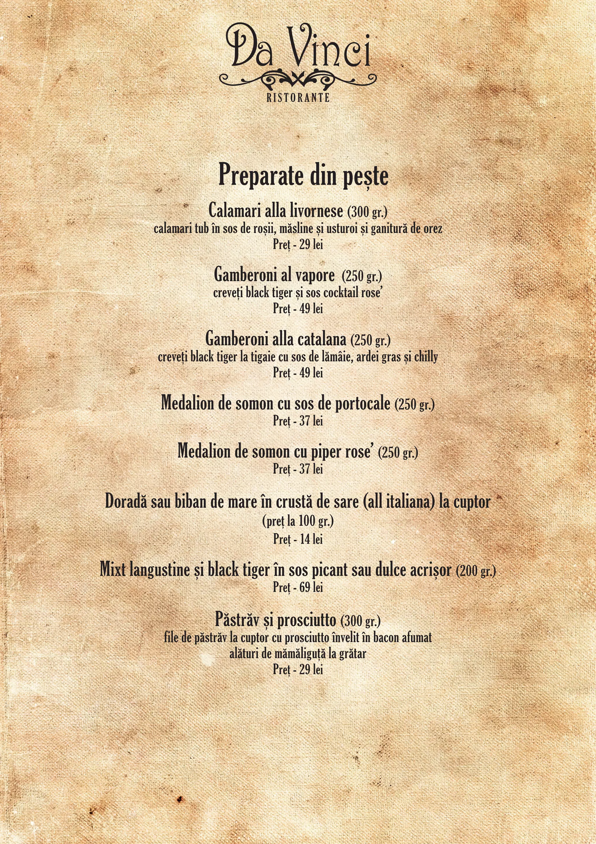Meniu Ristorante Da Vinci Suceava | PDF