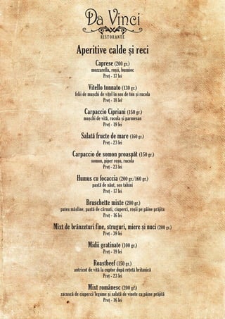 Meniu Ristorante Da Vinci Suceava | PDF