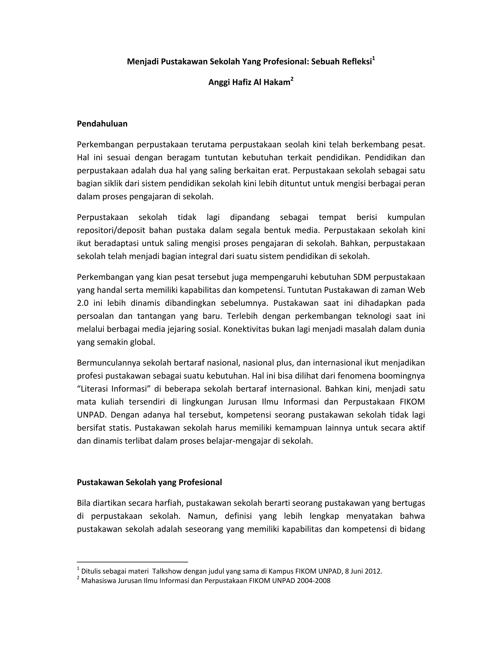 Menjadi Pustakawan Sekolah Yang Profesional | PDF