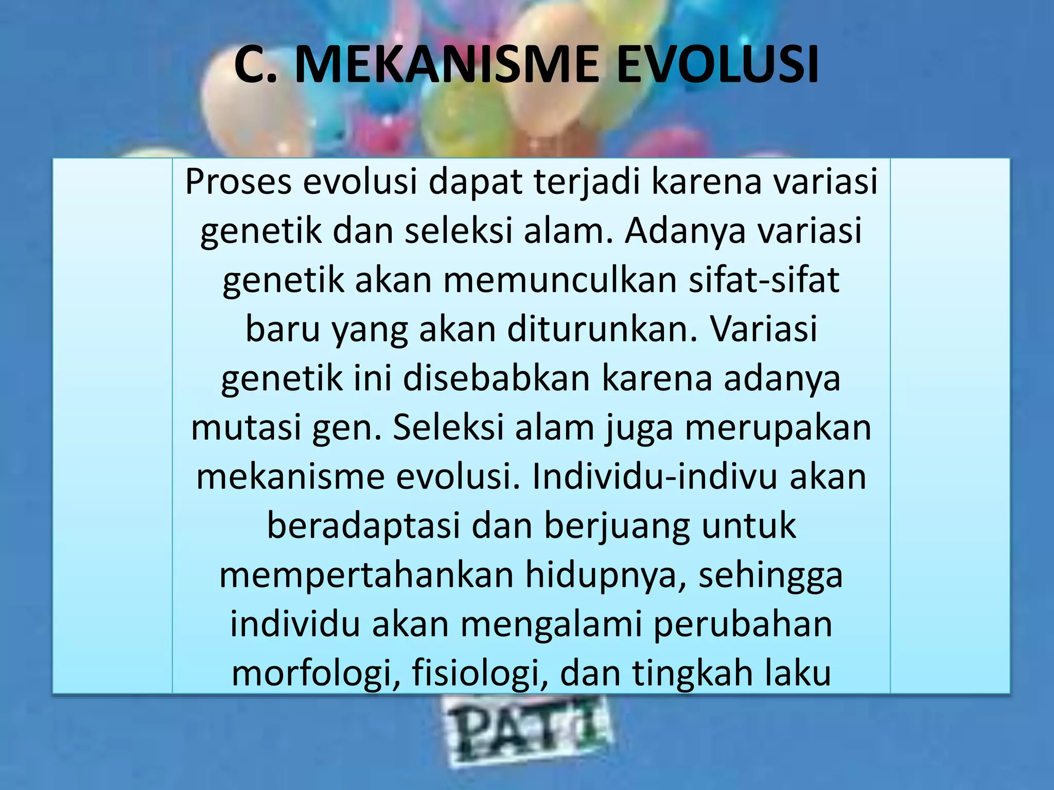 Menjelaskan teori prinsip mekanisme evolusi biologi | PPTX