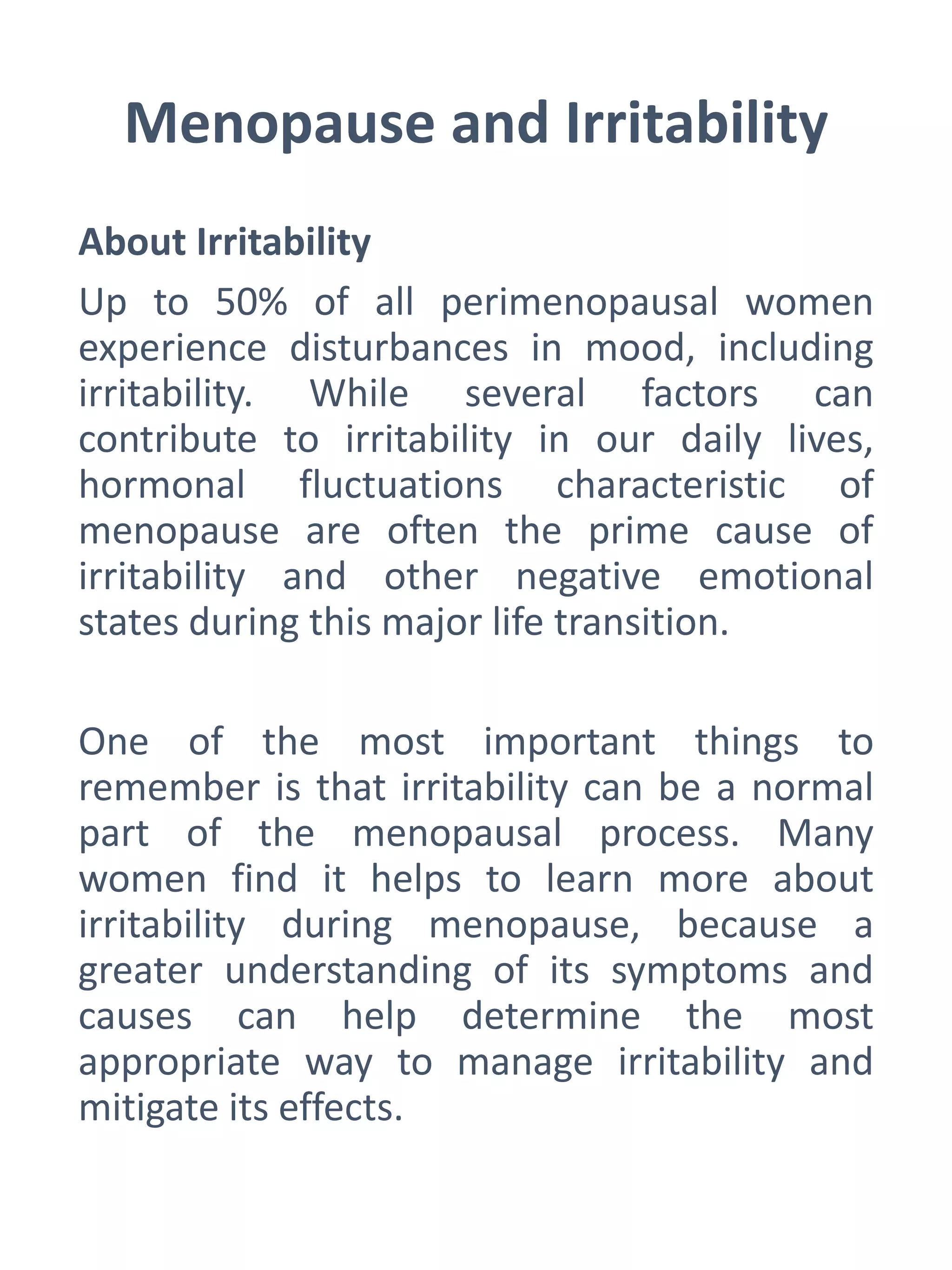 Menopause and irritability | PPTX