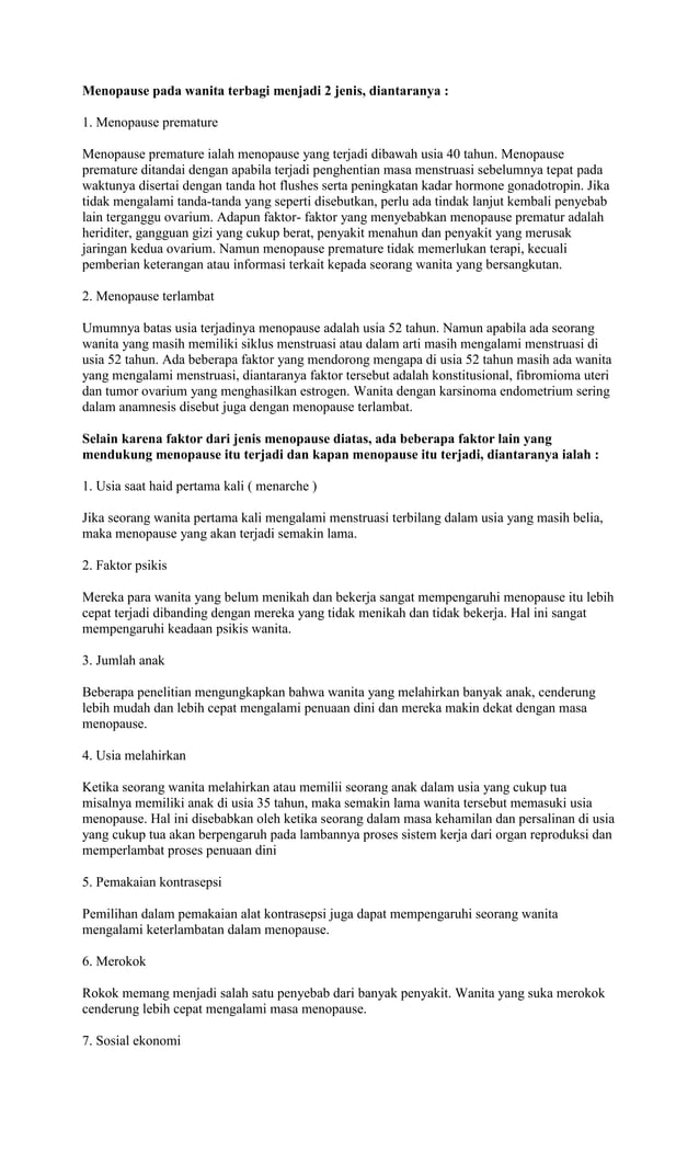 Menopause pada wanita terbagi menjadi 2 jenis AKPER PEMKAB MUNA | DOCX