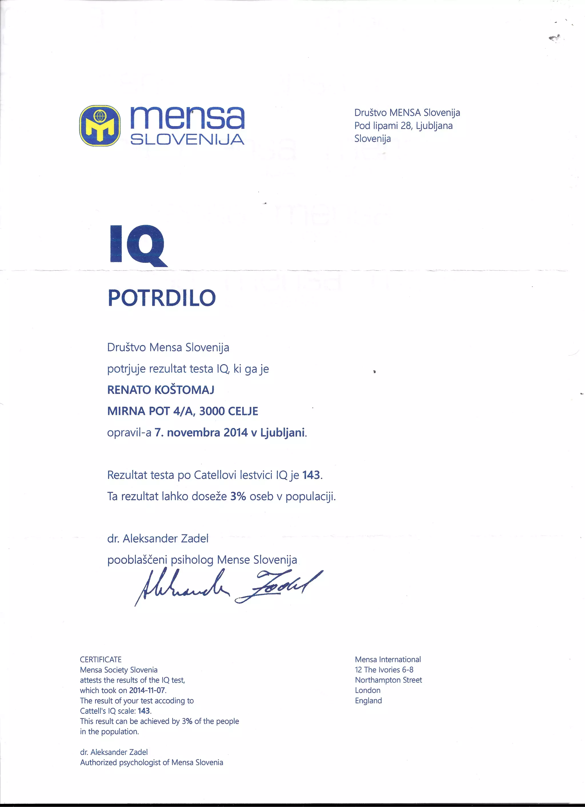 Mensa certificate | PDF | Education