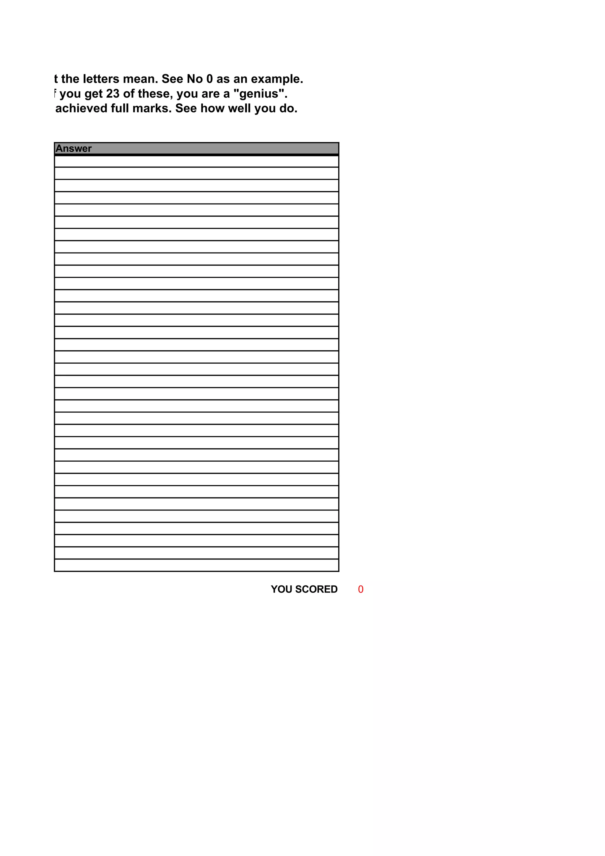 Mensa Test Empty Fill & Email Me The Sheet For Your Score | XLS