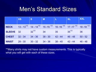 Men's Dress Sizing Guide | PPT