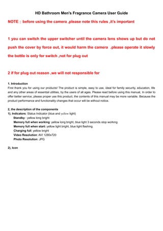 HD 1280x720 bathroom spy camera Men's fragrance camera user guide | DOC ...